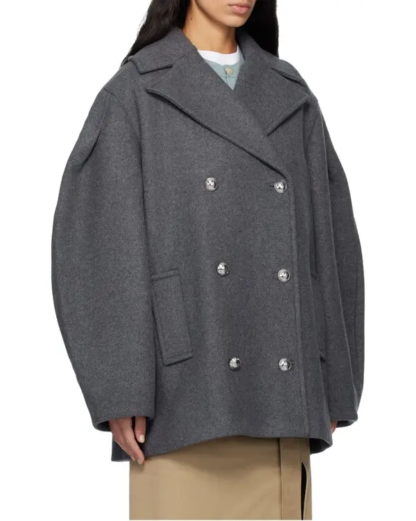 GANNI Oversized Midi Peacoat - Grey