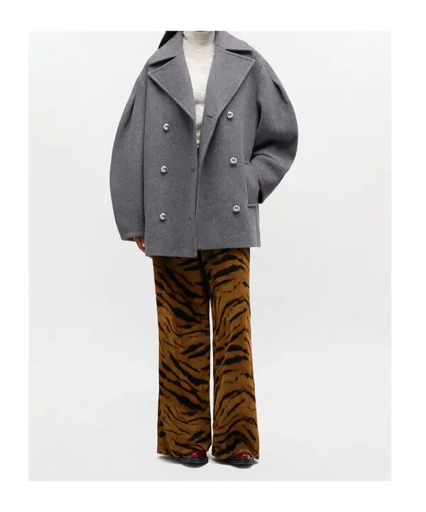 GANNI Oversized Midi Peacoat - Grey