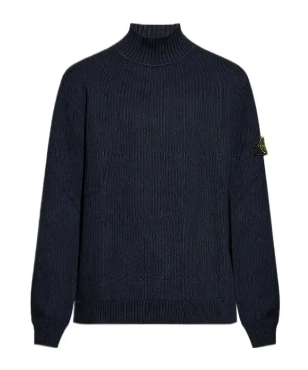 Stone Island Logo Patch Turtleneck Jumper - Blue