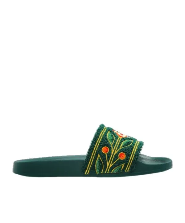 Casablanca Logo Detailed Terry Slides - Green
