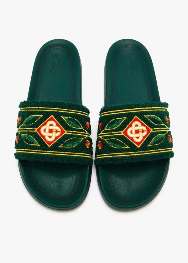 Casablanca Logo Detailed Terry Slides - Green