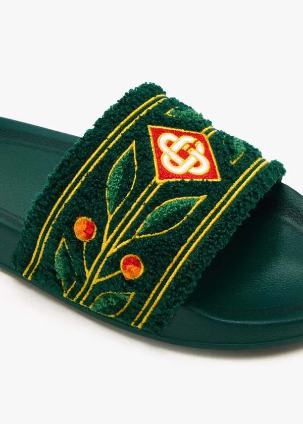 Casablanca Logo Detailed Terry Slides - Green