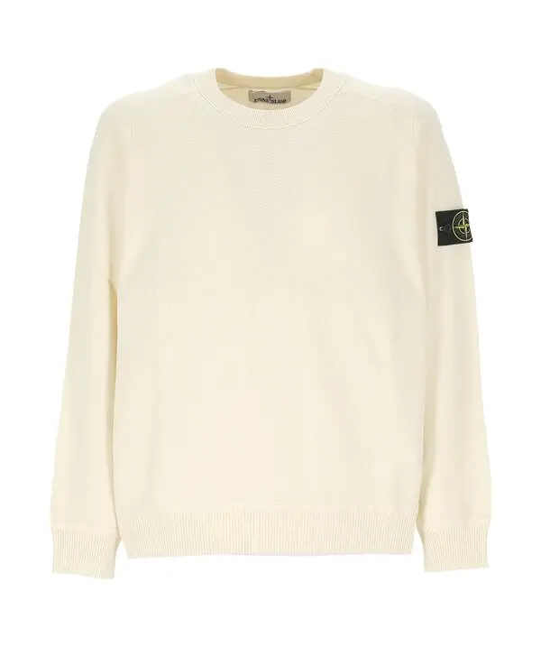 Stone Island Logo Patch Crewneck Sweatshirt - Ivory