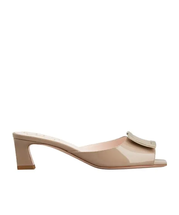 ROGER VIVIER Logo Engraved Slip-on Mules - Beige