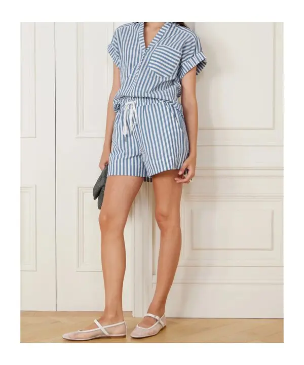 Veronica Beard Tijana Cotton-blend Seersucker Shorts - Blue