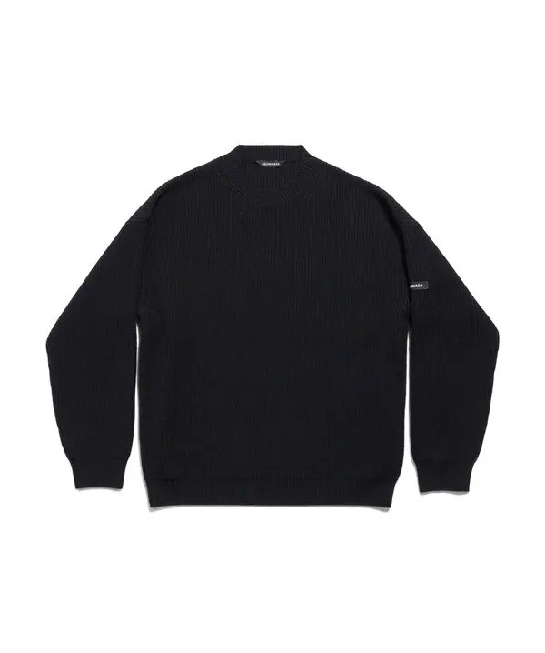 Balenciaga Crewneck Knitted Jumper With Rubber Patches - Black