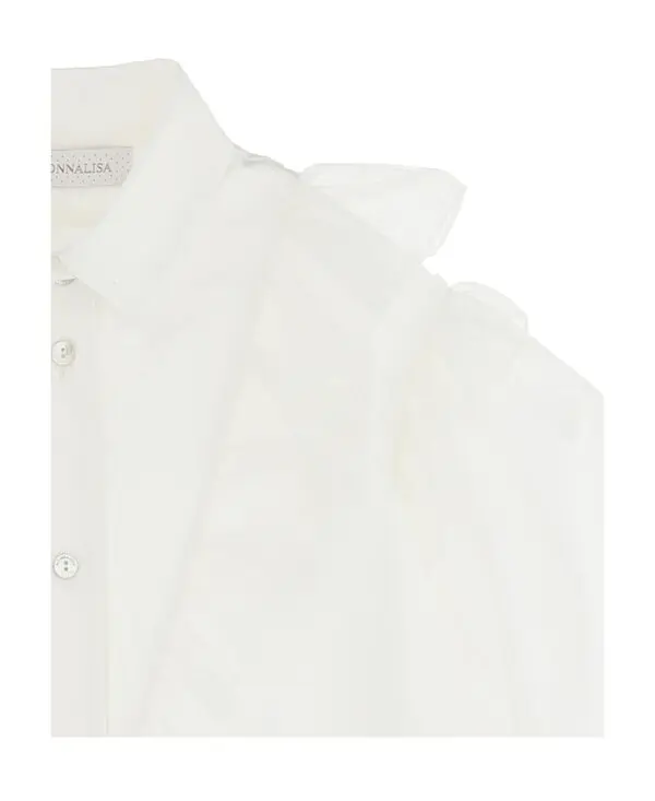 Monnalisa Poplin Shirt With Lotus Leaf Edge