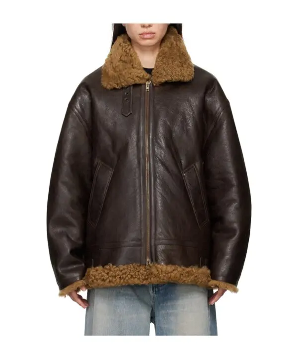 Vetements Brown Leather Lapel Jacket