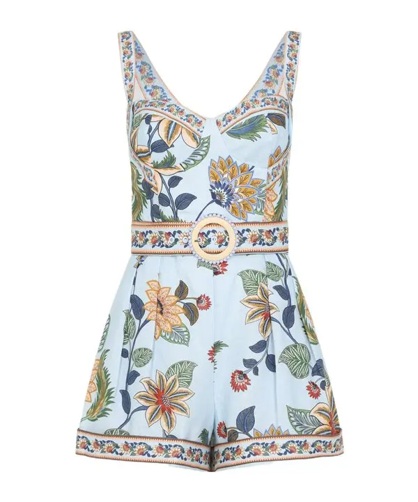 Farm Rio Belted Floral Print Jumpsuit - Blue