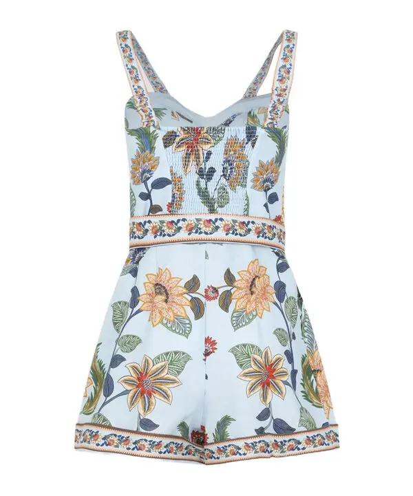 Farm Rio Belted Floral Print Jumpsuit - Blue