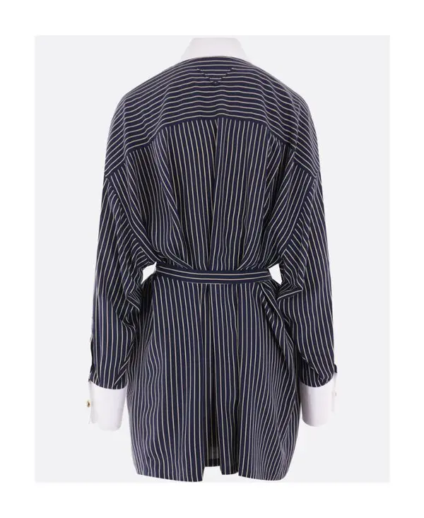 Prada Striped Belted Midi Shirt Dress