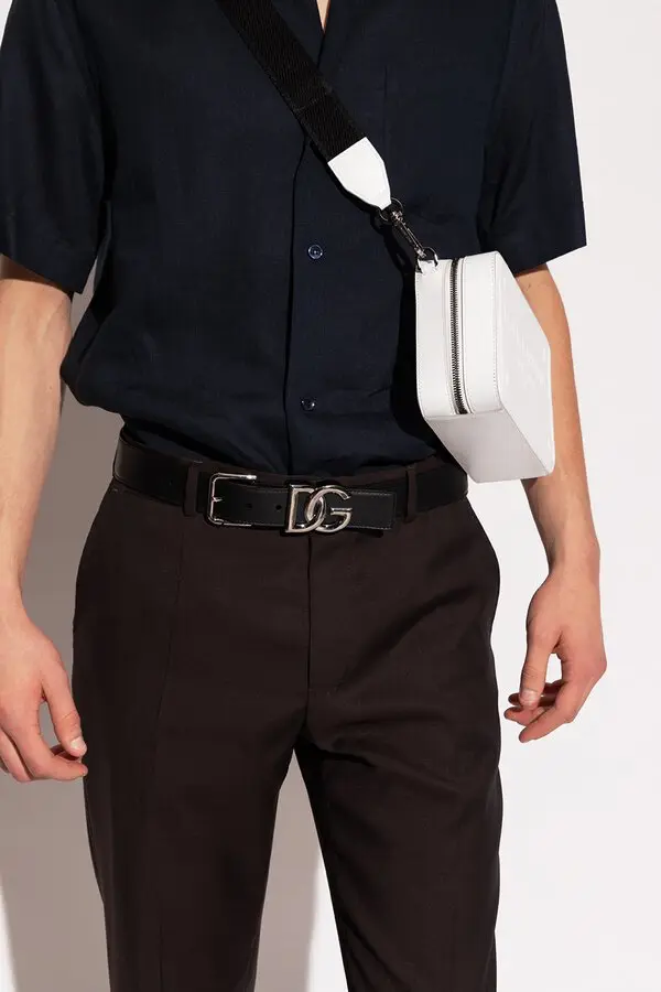 Dolce & Gabbana Logo Plaque Square Buckle Leather Belt