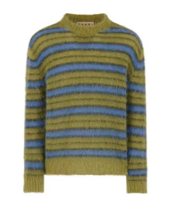Marni Striped Brushed Mohair Blend Crewneck Jumper - Acid