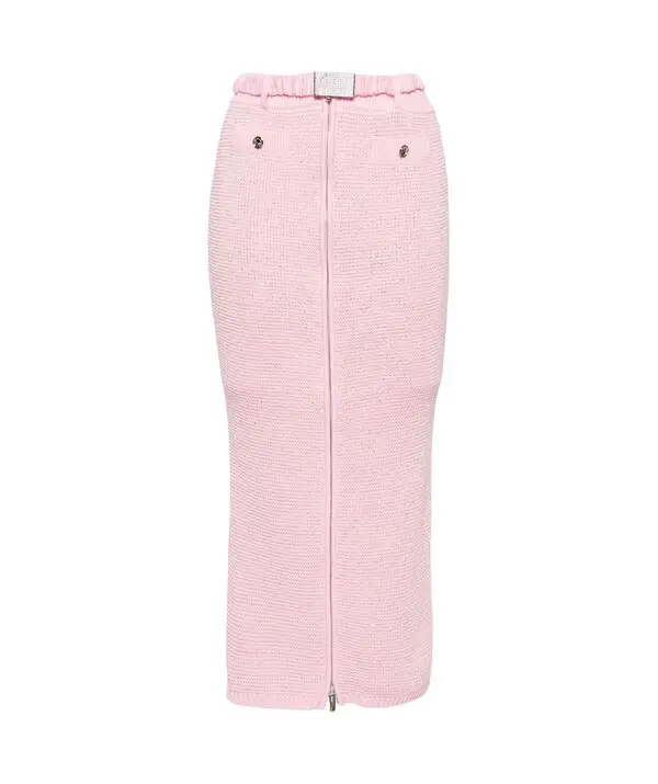 Alessandra Rich Ribbed Midi Knitted Skirt With Sequined Embellishments