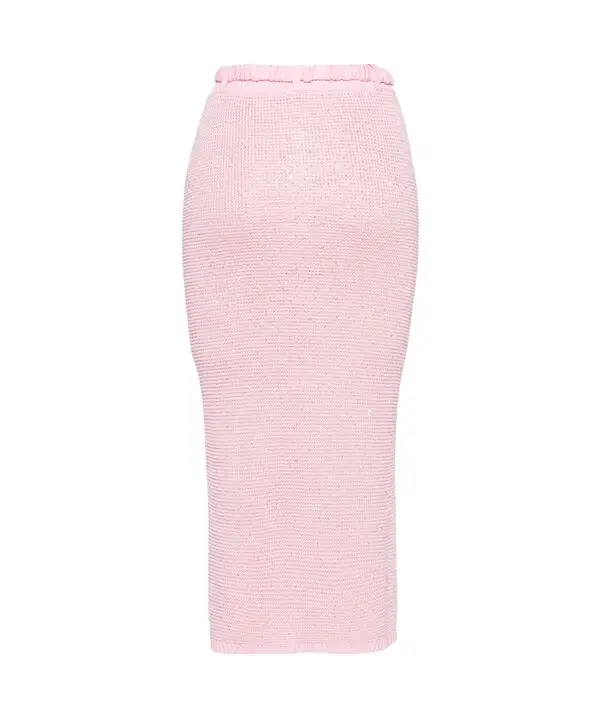 Alessandra Rich Ribbed Midi Knitted Skirt With Sequined Embellishments