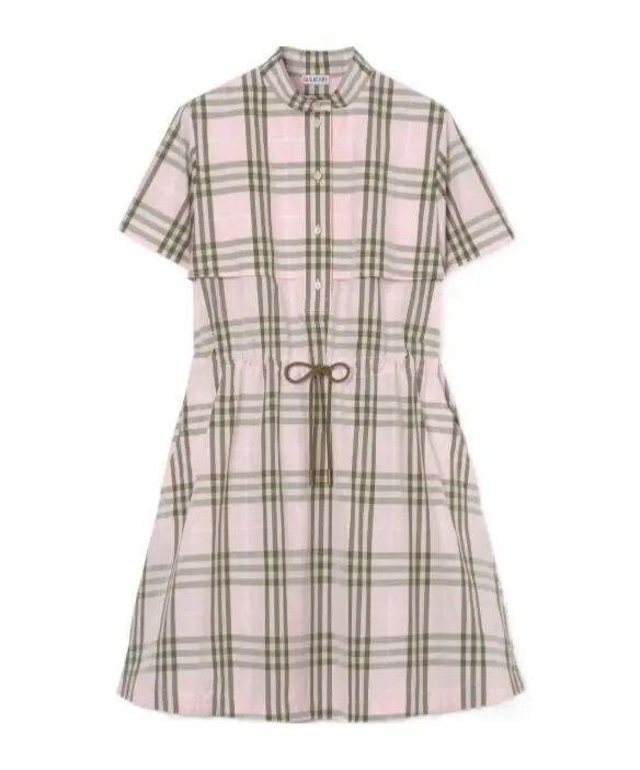 Burberry Checked Drawcord Waist Mini Dress - Mallow Powder