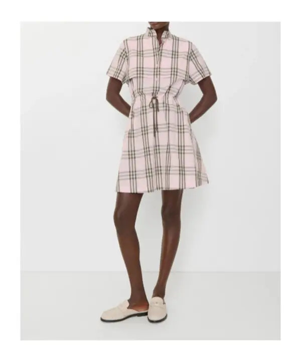Burberry Checked Drawcord Waist Mini Dress - Mallow Powder
