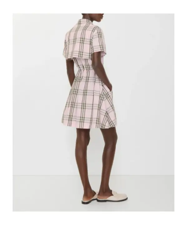 Burberry Checked Drawcord Waist Mini Dress - Mallow Powder