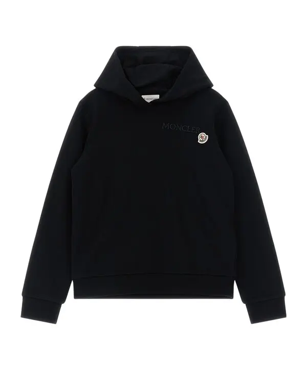 Moncler Logo Embroidered Long-sleeved Hoodie - Black