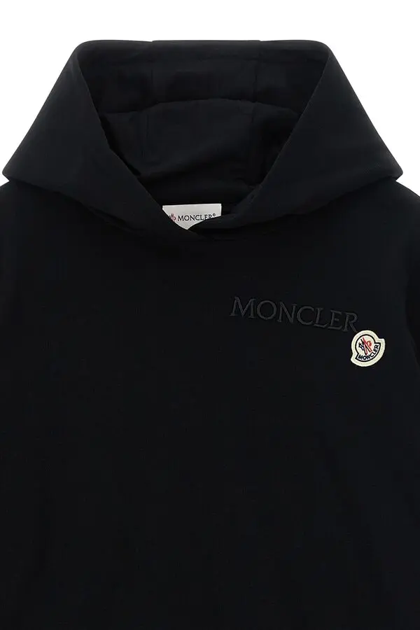 Moncler Logo Embroidered Long-sleeved Hoodie - Black