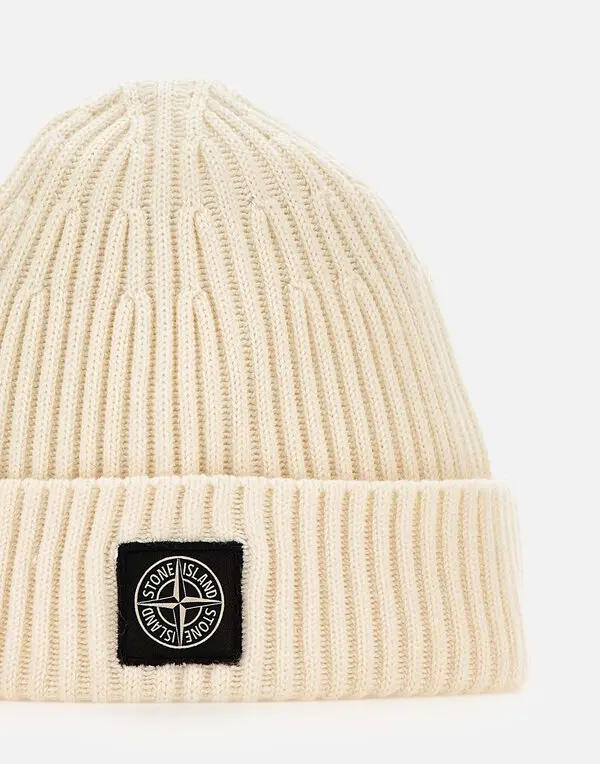 Stone Island Compass Patch Ribbed Beanie - Nude