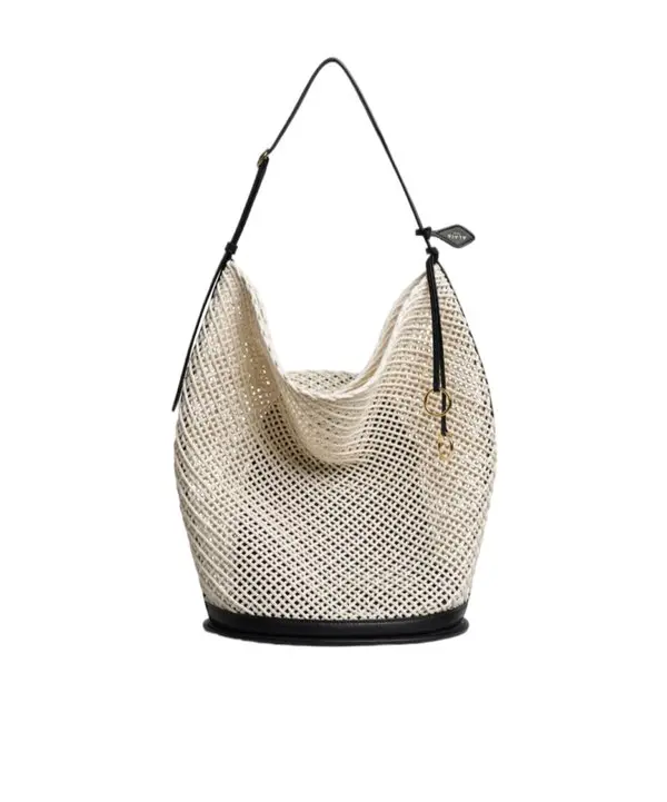 Alaïa Hip Large Bucket Bag In Cotton Net - Nude