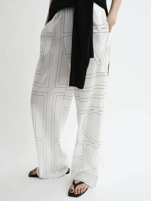 TOTEME Monogram Print Pyjama Pants - White/black