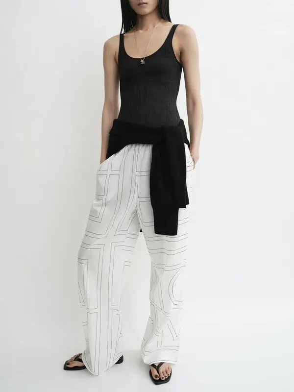 TOTEME Monogram Print Pyjama Pants - White/black