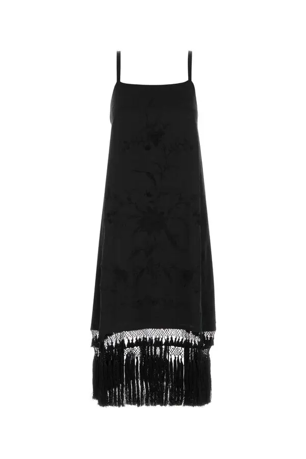 BODE Floral Embroidered Tasseled Midi Dress