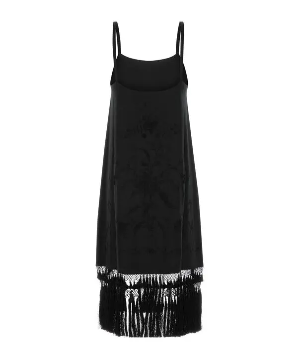 BODE Floral Embroidered Tasseled Midi Dress