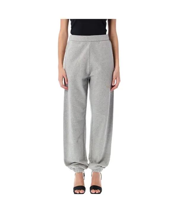 Attico Logo Printed Fleece Jogging Pants - Grey Melange