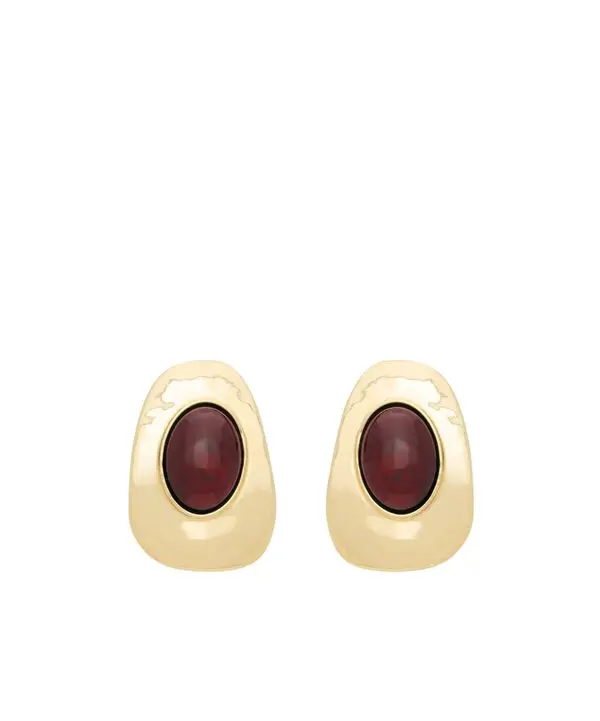 Saint Laurent Cabochon Earrings In Resin And Metal - Burgundy Red/brass Gold