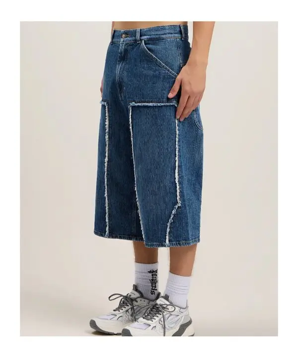 Palm Angels Curved Logo Skater Denim Shorts - Medium Blue