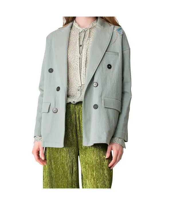FORTE_FORTE Double Breasted Decorative Coat - Gray