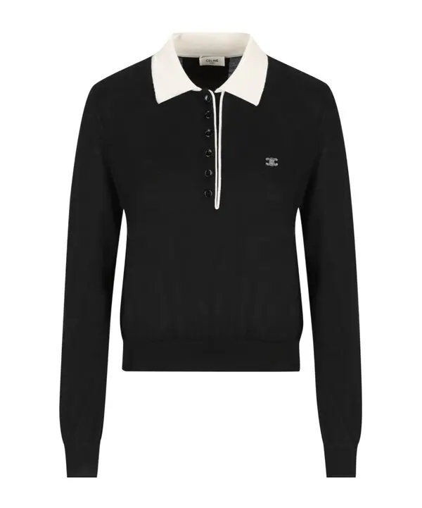Celine Long Sleeve Polo Sweater In Fine Cashmere Silk - No