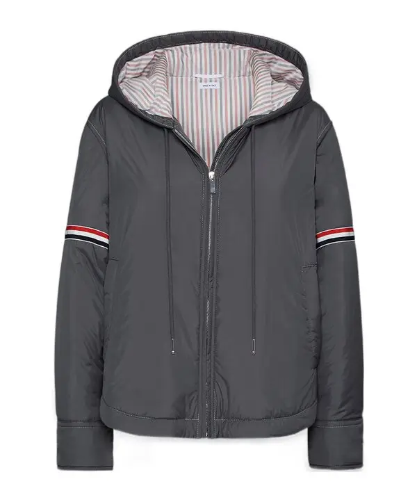 Thom Browne Zip-up Hooded Jacket With Striped Detail