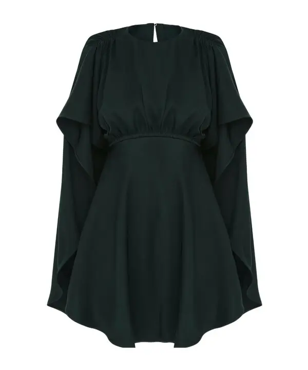 Zimmermann Eden Cascading Round Neck Mini Dress - Deep Green