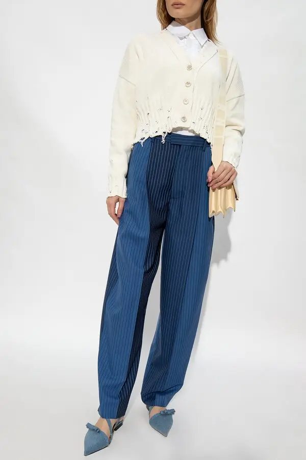Marni Cropped Distressed Knitted Cardigan - White