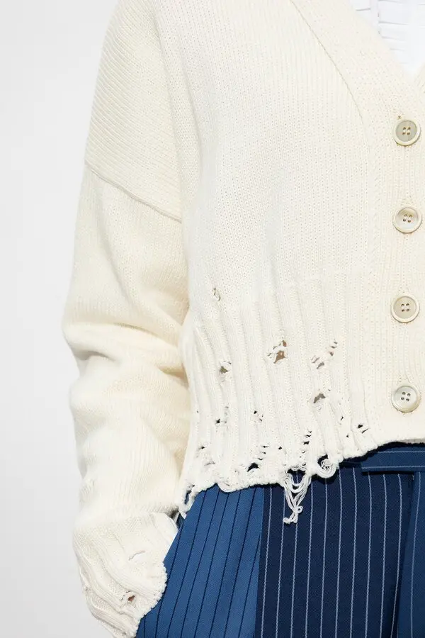 Marni Cropped Distressed Knitted Cardigan - White