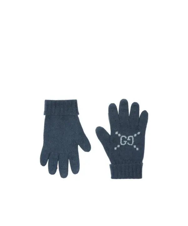 Gucci Gg Jacquard Gloves - Navy Blue And Light Blue