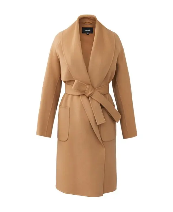 Mackage Belted Wool Wrap Coat With Shawl Lapels - Brown