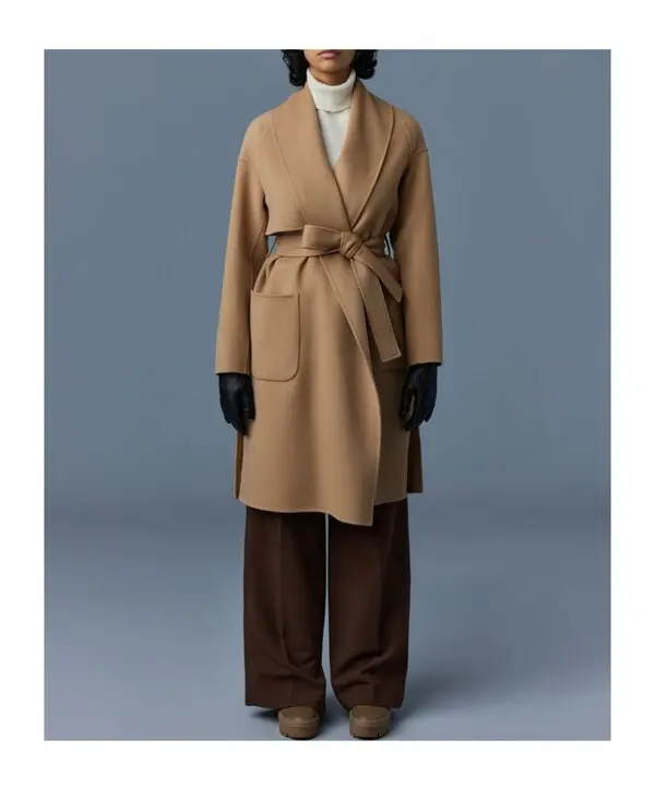 Mackage Belted Wool Wrap Coat With Shawl Lapels - Brown