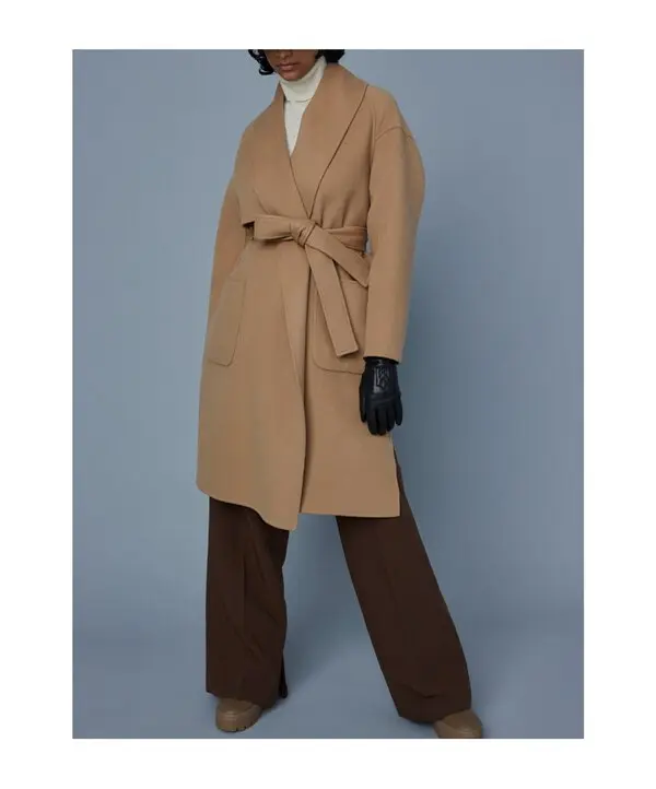 Mackage Belted Wool Wrap Coat With Shawl Lapels - Brown