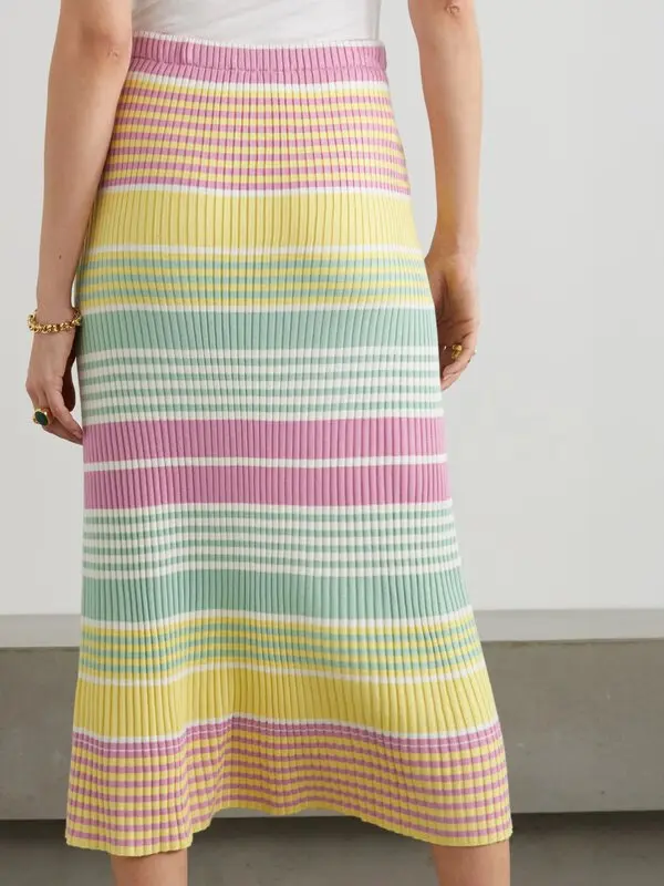 Rixo Kelly Striped Knit Midi Skirt