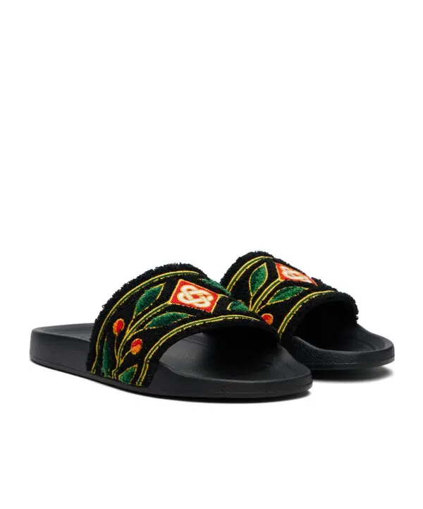 Casablanca Logo Detailed Terry Slides - Black