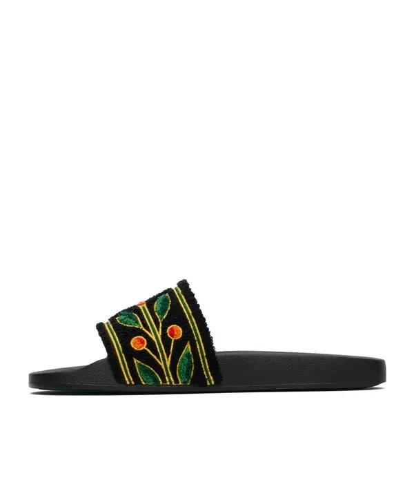 Casablanca Logo Detailed Terry Slides - Black