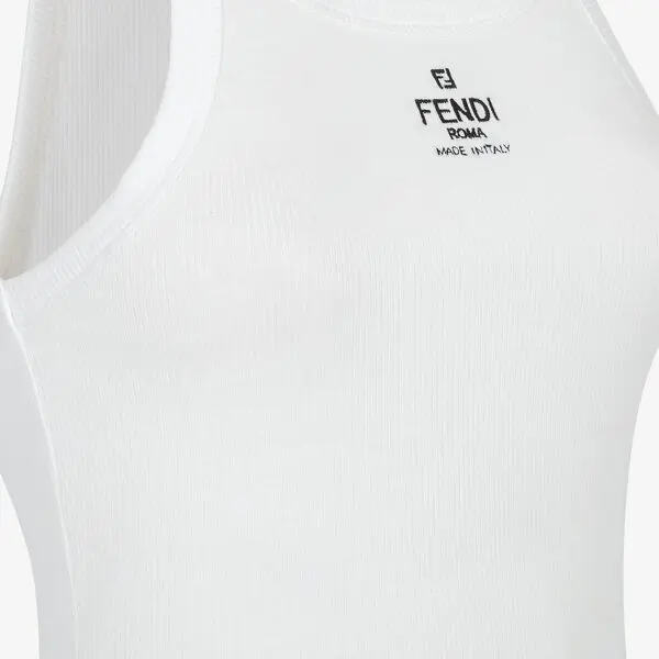 Fendi Logo Embroidered Ribbed Knit Tank Top - White