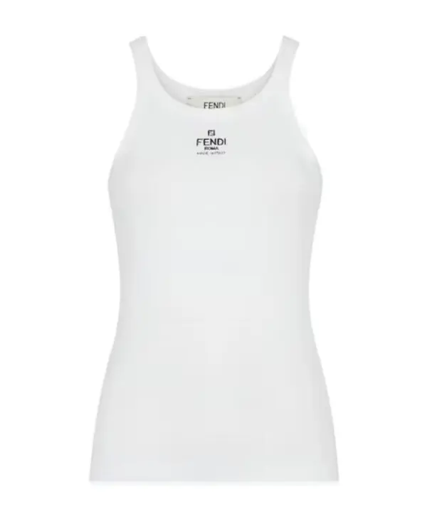 Fendi Logo Embroidered Ribbed Knit Tank Top - White