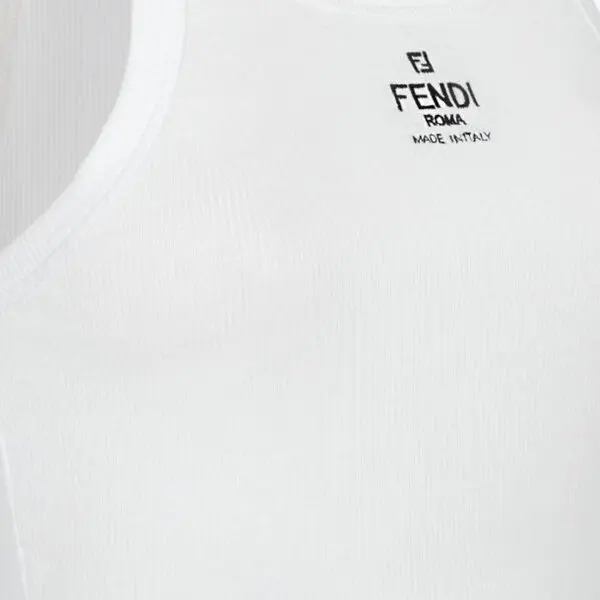 Fendi Logo Embroidered Ribbed Knit Tank Top - White