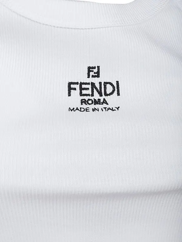 Fendi Logo Embroidered Ribbed Knit Tank Top - White